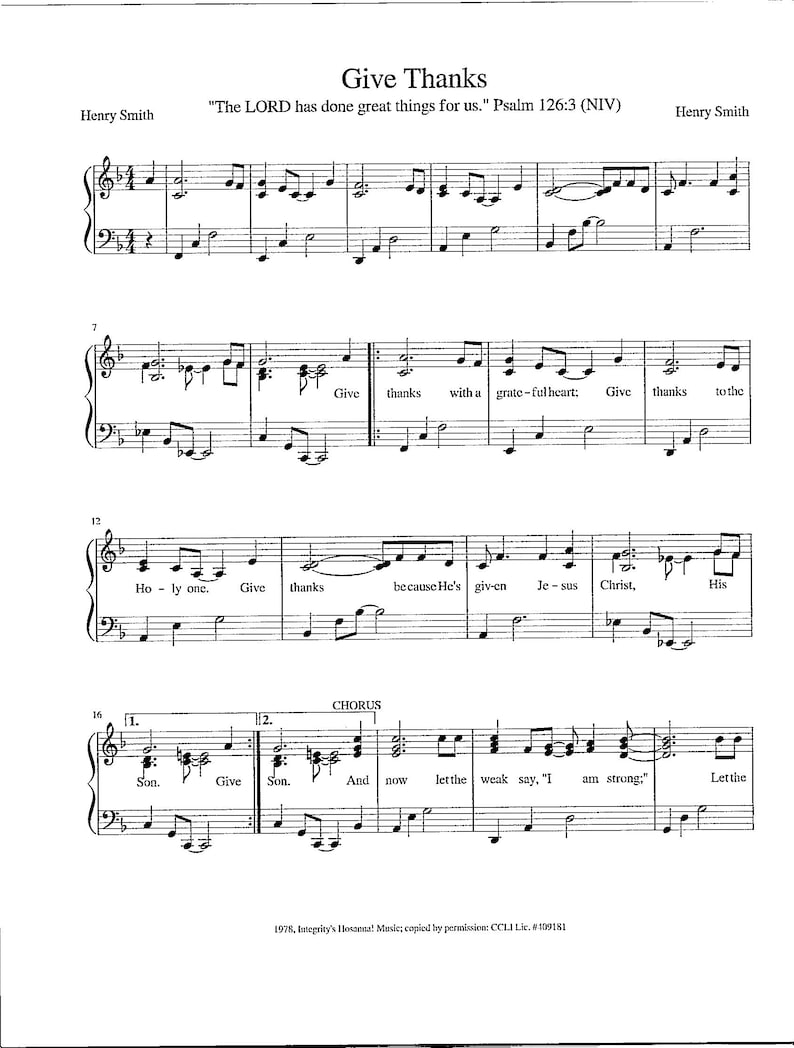 Give Thanks - Digital Hymn Tune With Lyrics - Key of F - Etsy