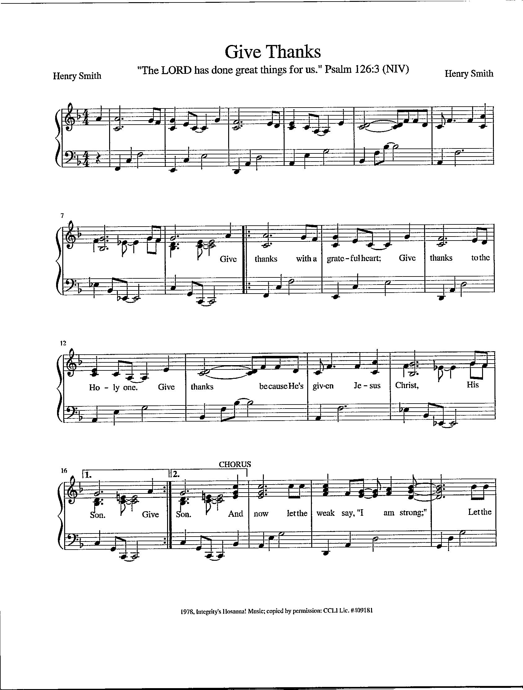 Give Thanks - Digital Hymn Tune With Lyrics - Key of F - Etsy