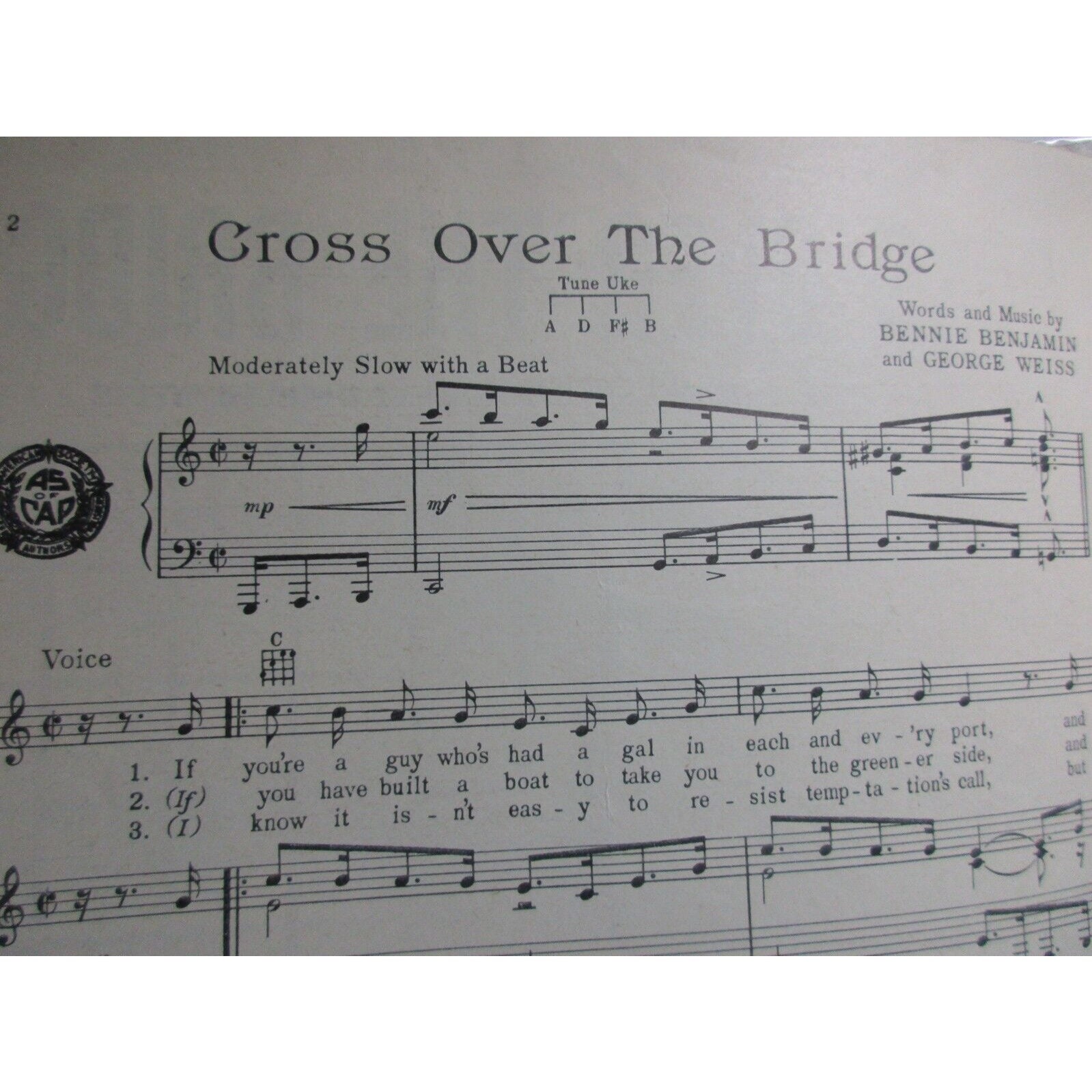 1954 Cross Over the Bridge Sheet Music by Patti Page Key of C Laurel ...