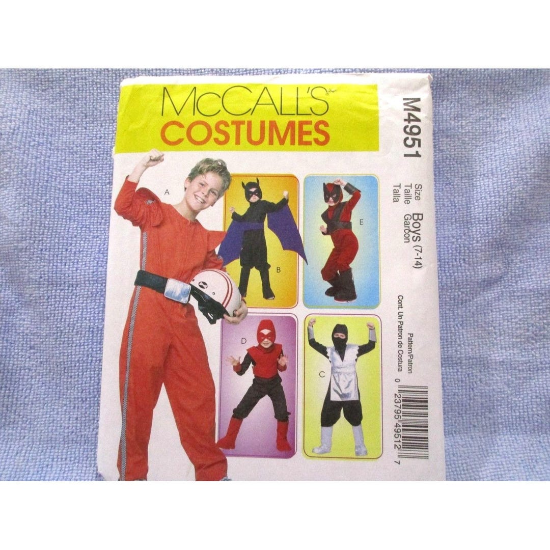 Mccalls Boys Halloween Costume Pattern M4951 Size 7-14 Jumpsuit Hood ...