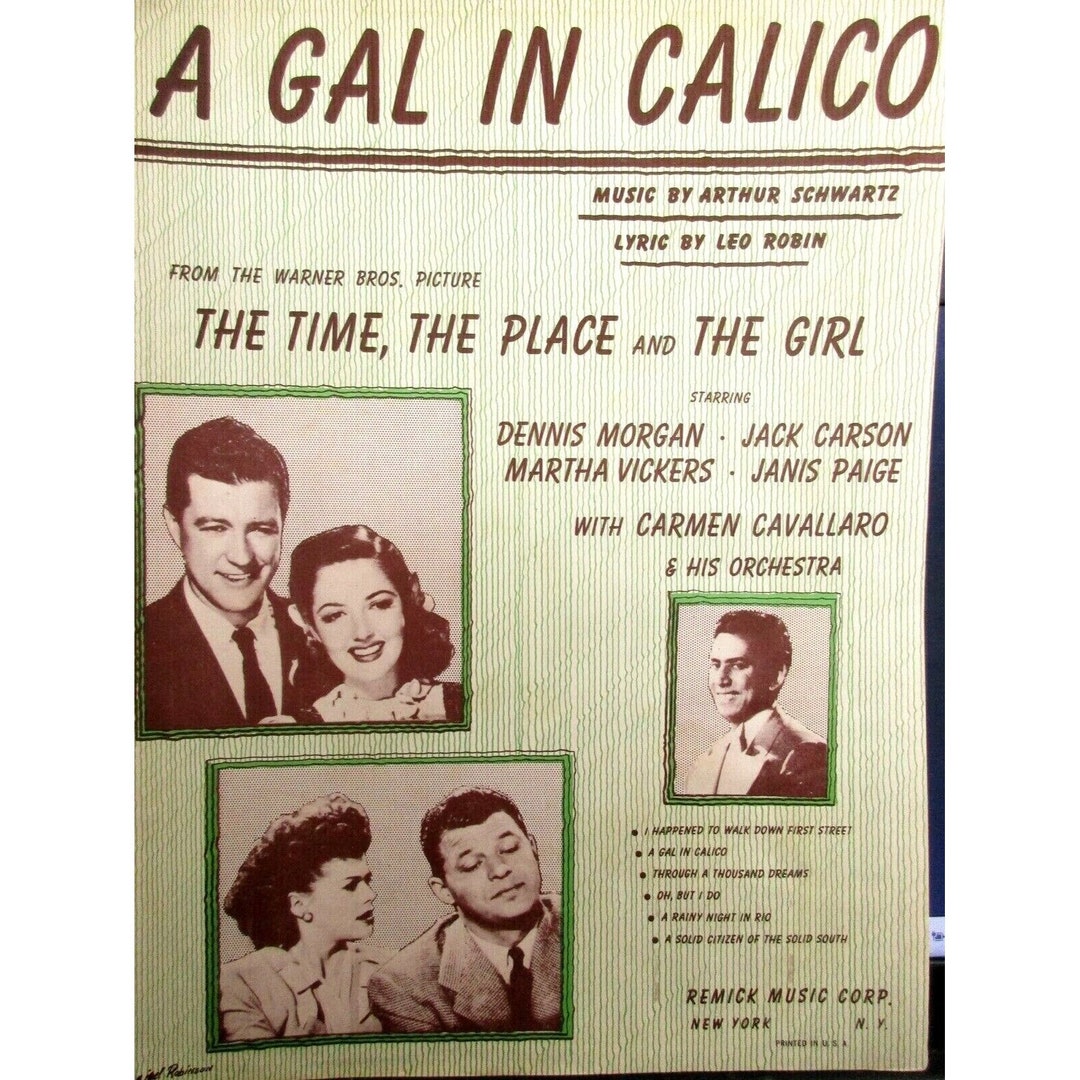 VTG Piano Sheet Music - A Gal in Calico 1946 Key of E Flat Guitar ...