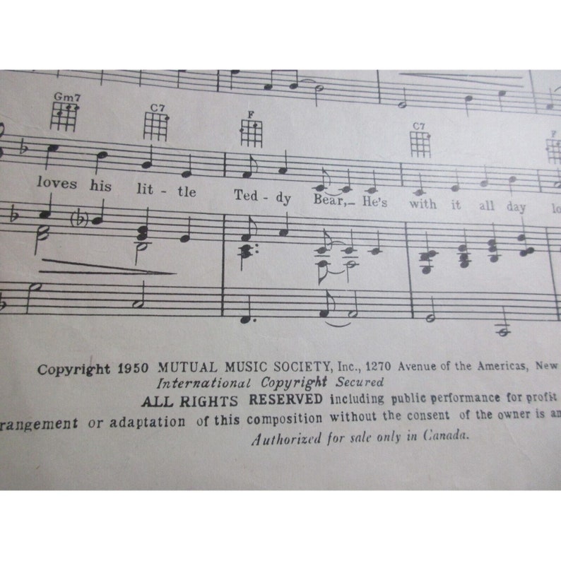 Sheet Music - Me and My Teddy Bear Rosemary Clooney 1950 Piano Lyrics ...