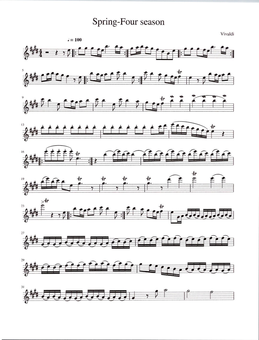 Violin Solo - Spring-four Season by Vivaldi - Digital Sheet Music Key ...