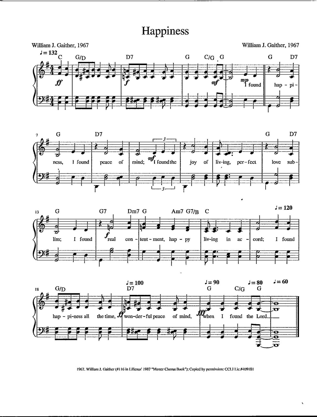 Happiness by Bill Gaither - Digital Hymn Tune Chorus - Key of G - Etsy