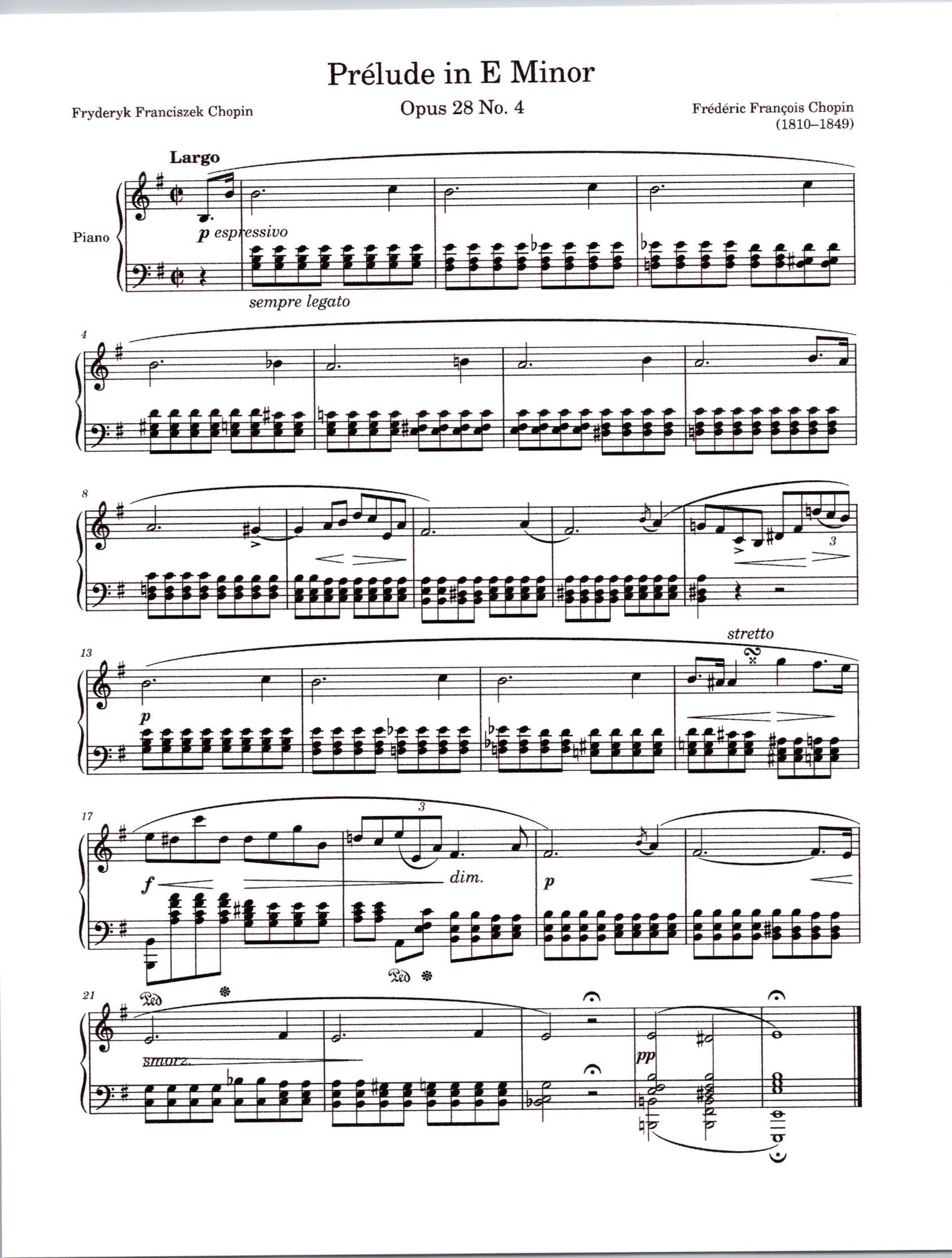 Prelude in E Minor Opus 28 No. 4 by Chopin - Digital Classic ...