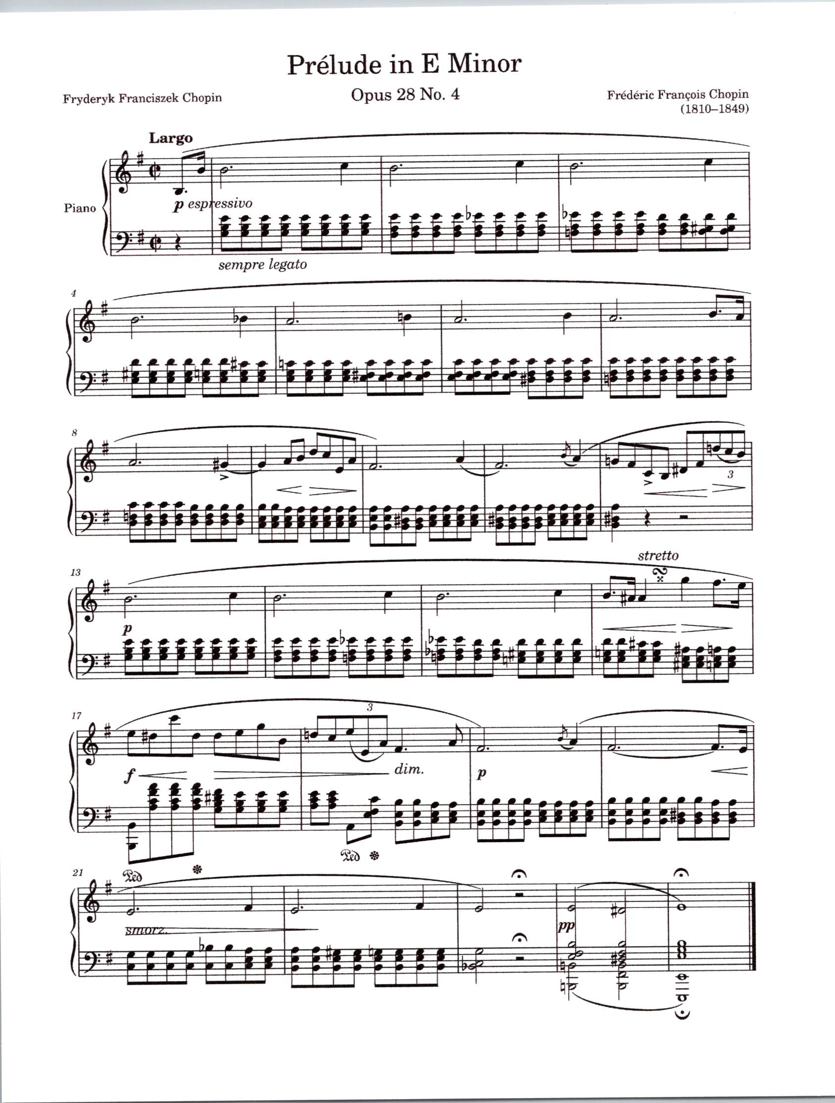 Prelude in E Minor Opus 28 No. 4 by Chopin - Digital Classic ...