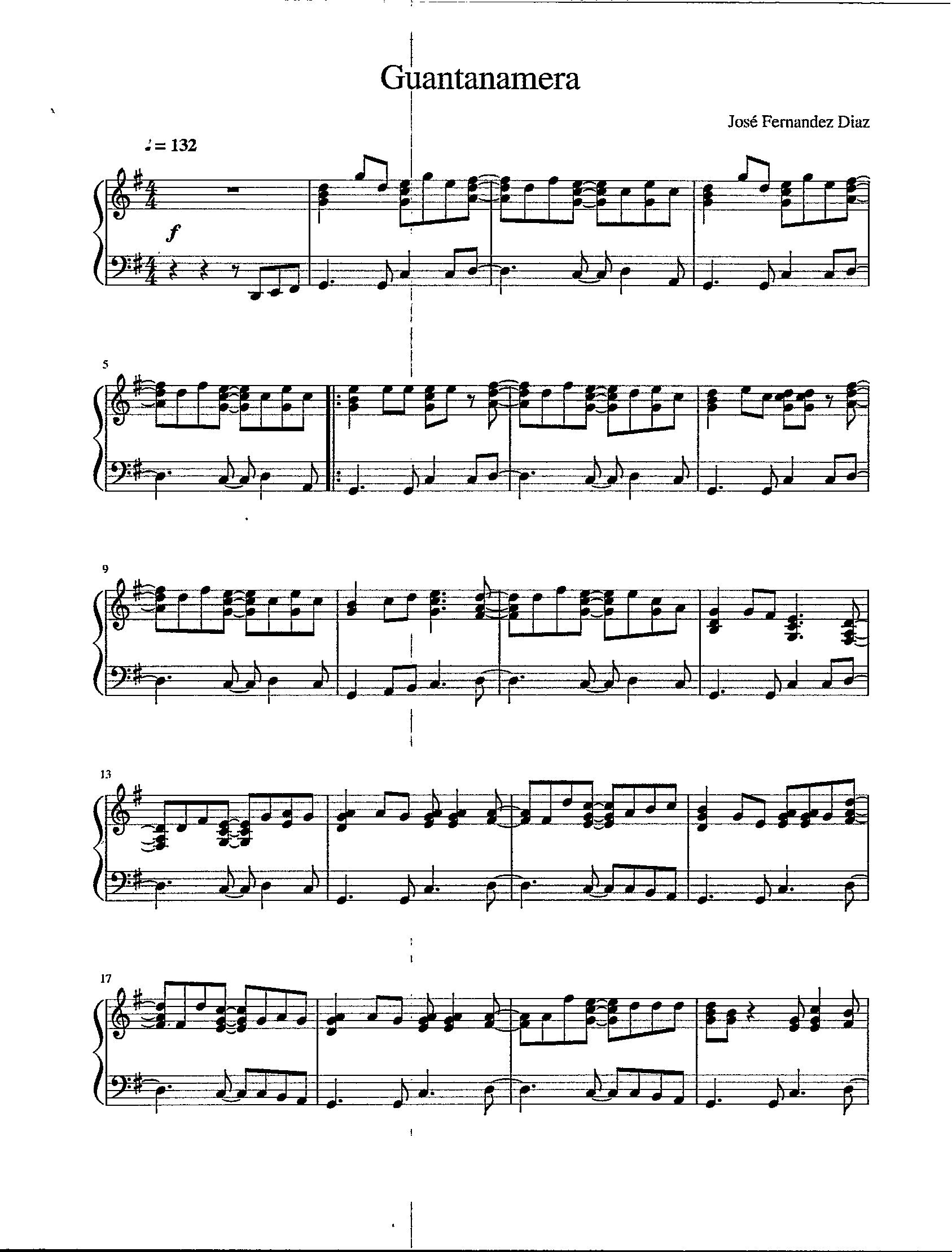 Digital Sheet Music: Guantanamera Piano Solo - Key of G - Etsy