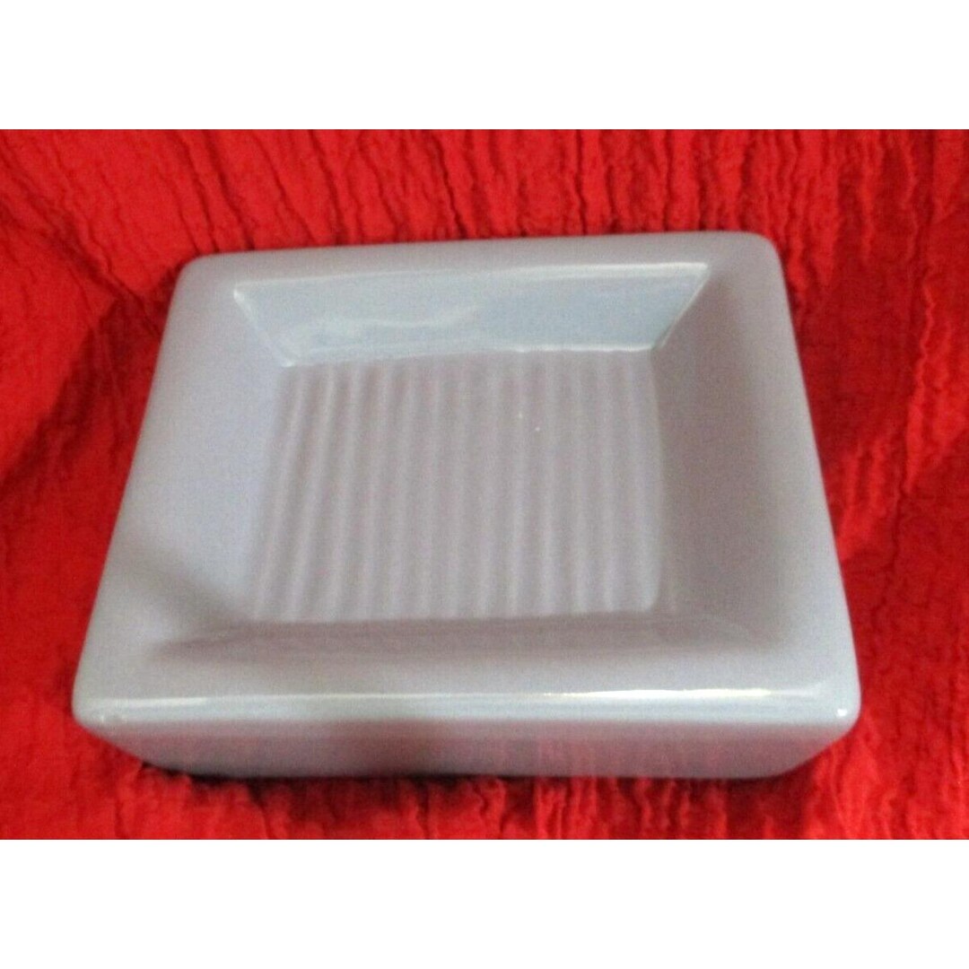 Vintage Soap Dish Pale Blue Square 4" X 3.75" Spa Style Ceramic Ridges ...