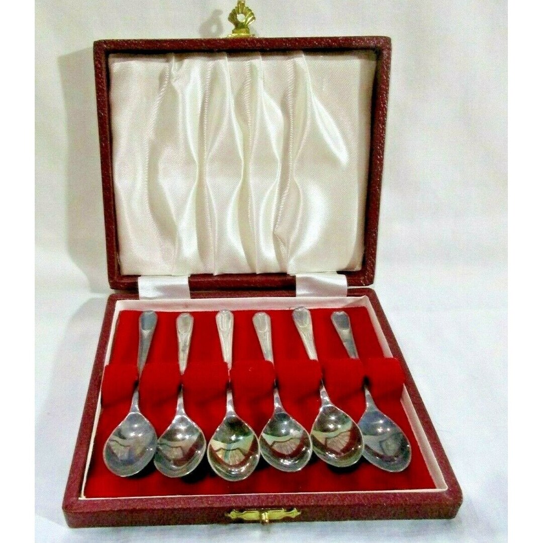 Lot of 6 Heritage Plate AI Silver 4" Spoons Made in England in Padded ...
