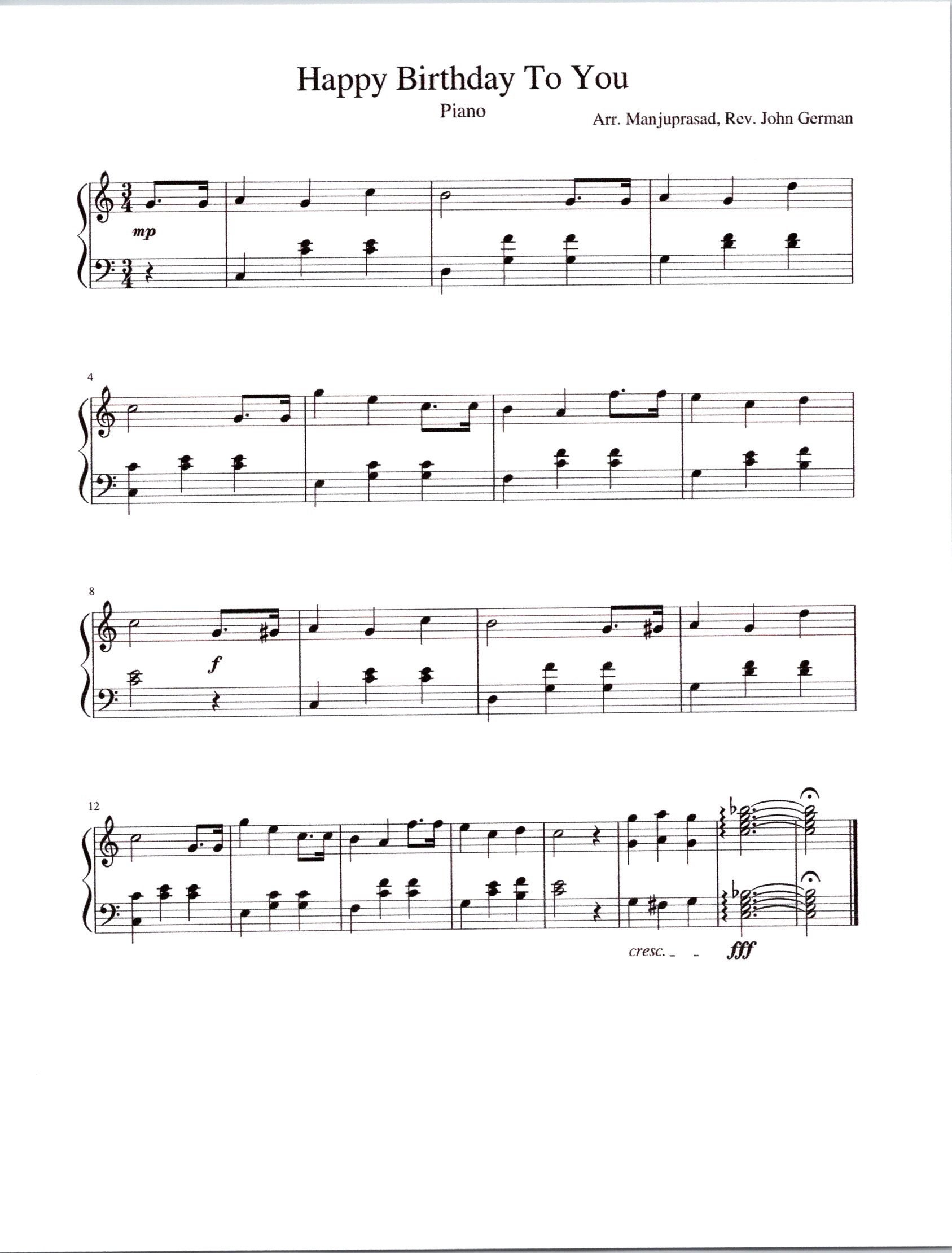 Happy Birthday to You - Digital Easy Sheet Music - Key of C - Etsy