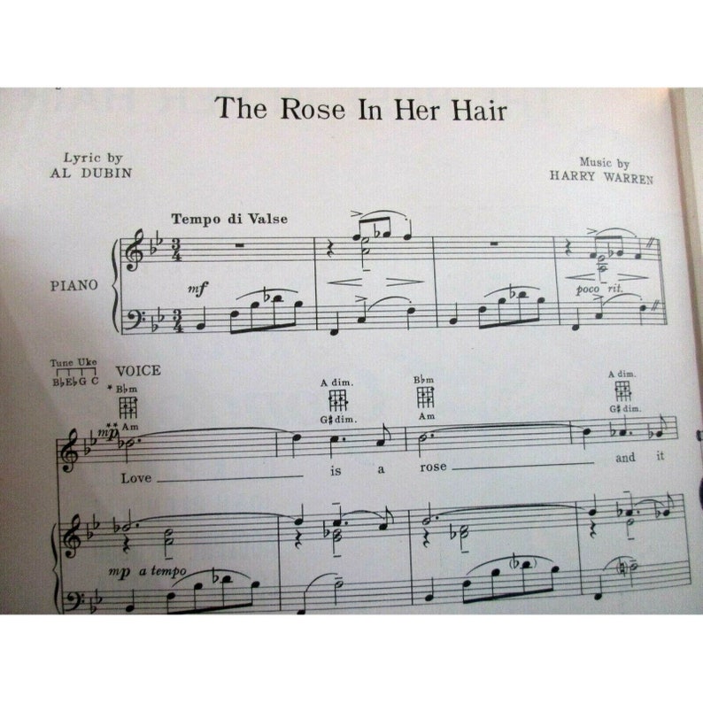 VTG Piano Sheet Music - the Rose in Her Hair 1935 Key of B Flat W ...