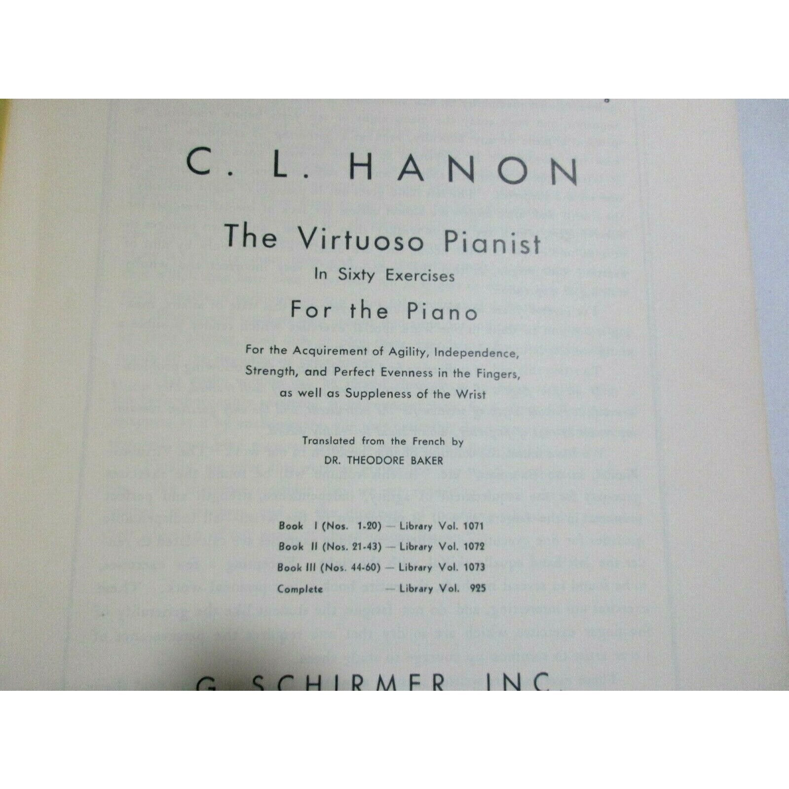 Schirmers Library - Hanon the Virtuoso Pianist Book 1 Sixty Exercises ...