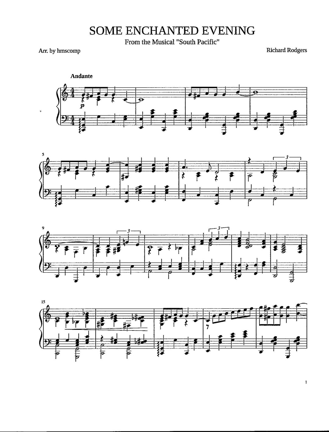 Some Enchanted Evening - Digital Piano Solo From South Pacific - Key of ...