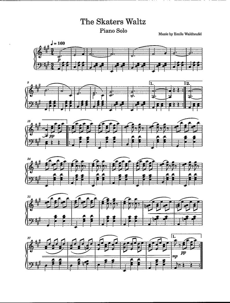 The Skaters Waltz - Digital Piano Solo - Key of A - Etsy