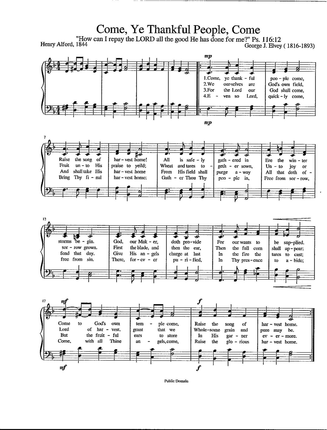 Come Ye Thankful People Come - Digital Hymn Tune With Lyrics - Key of F ...