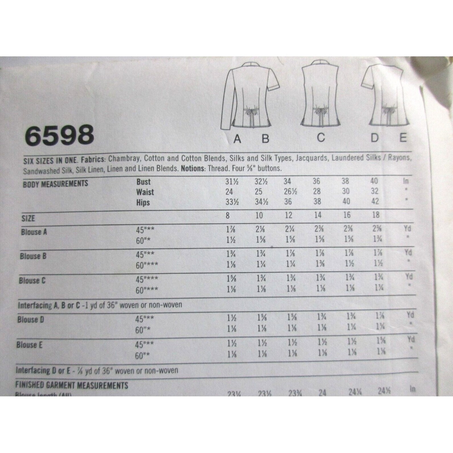 Simplicity Pattern 6598 New Look Size 8 18 Misses Tops Jacket 4 Styles ...