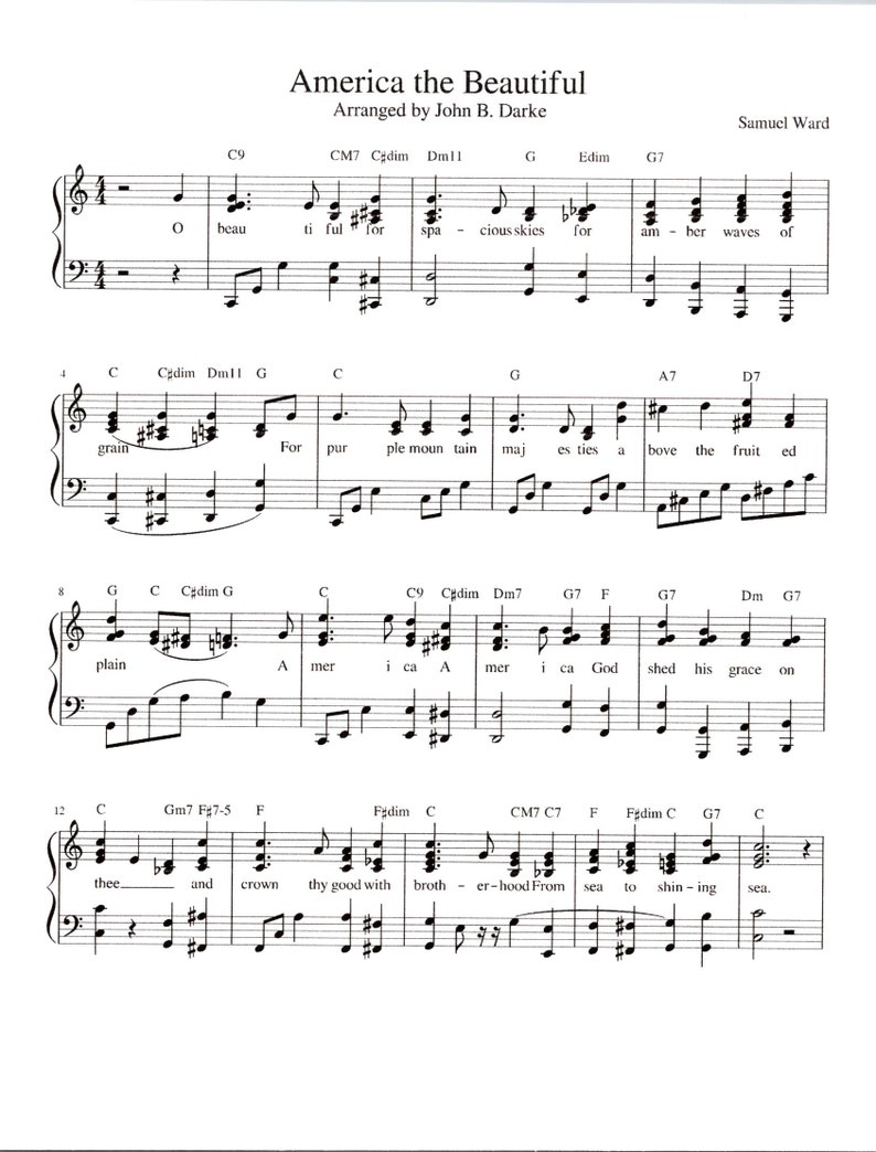 America the Beautiful - Digital Sheet Music for Solo Piano & Vocal ...
