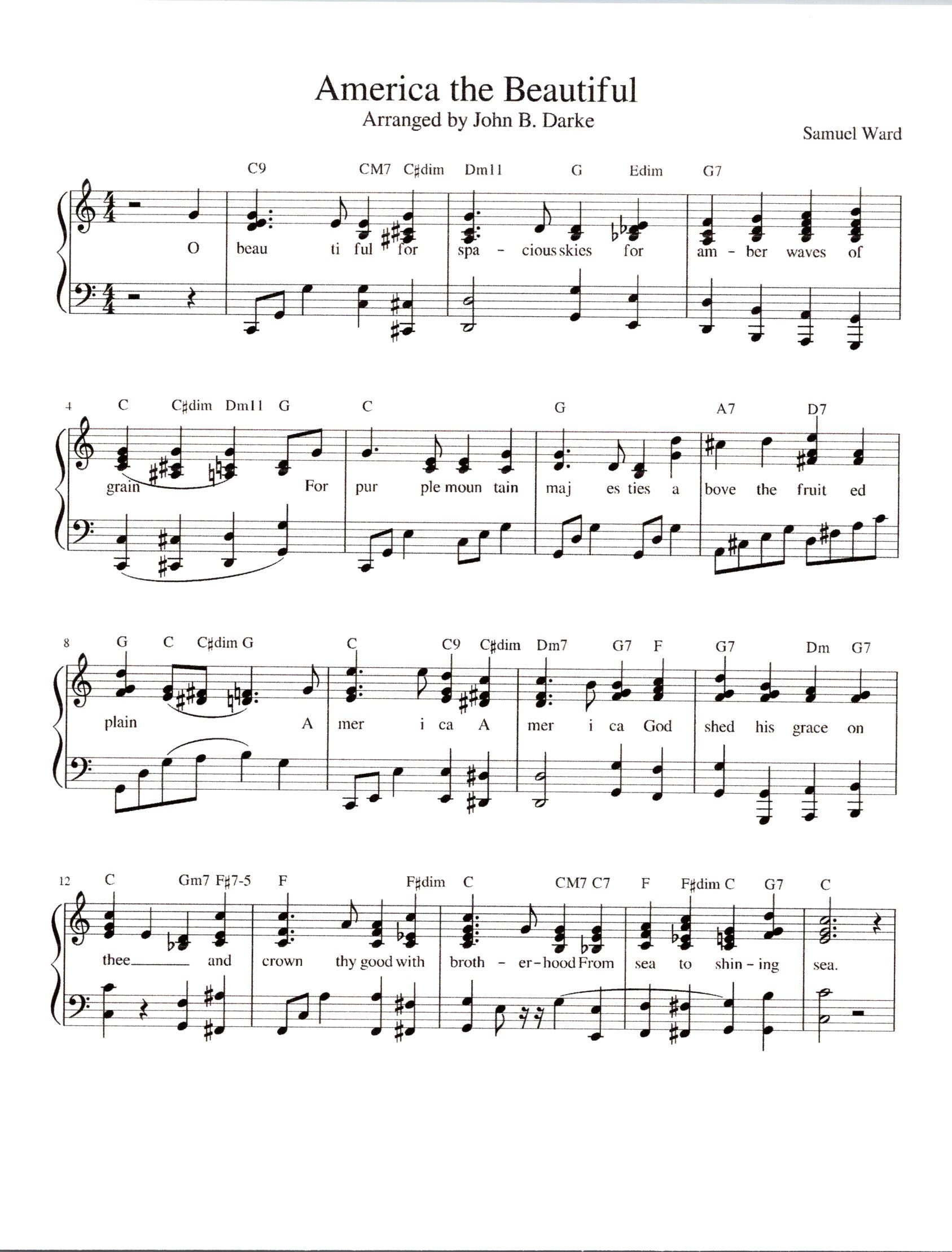 America the Beautiful - Digital Sheet Music for Solo Piano & Vocal ...
