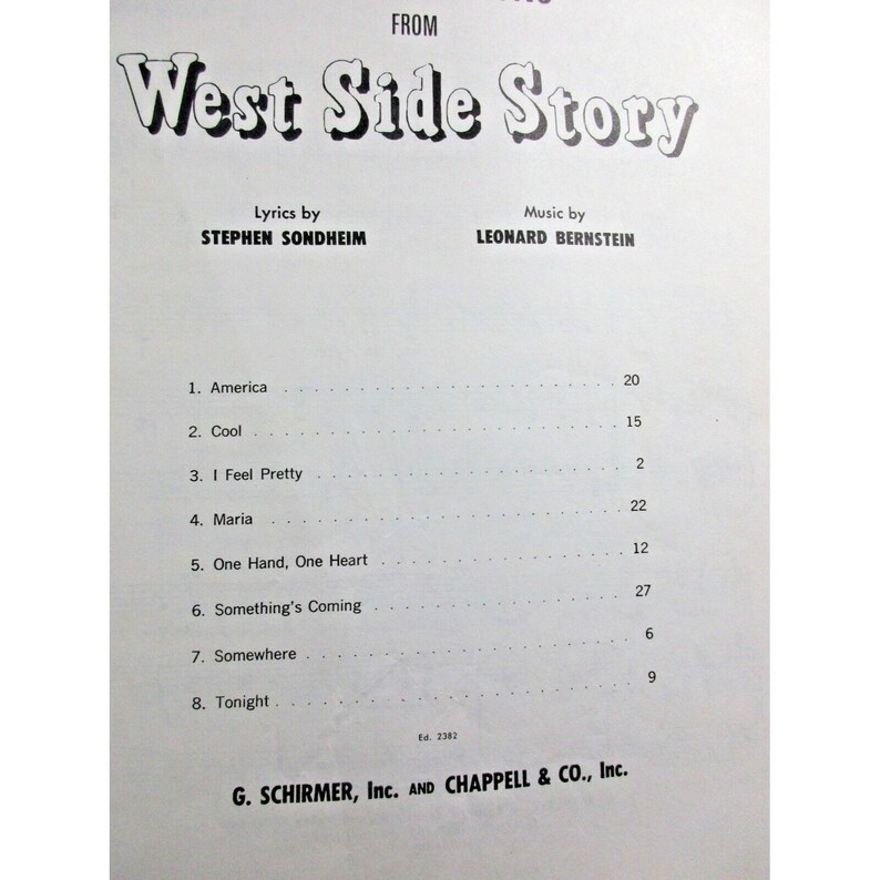 Vocal Selections From West Side Story 8 Selections Intermediate G ...