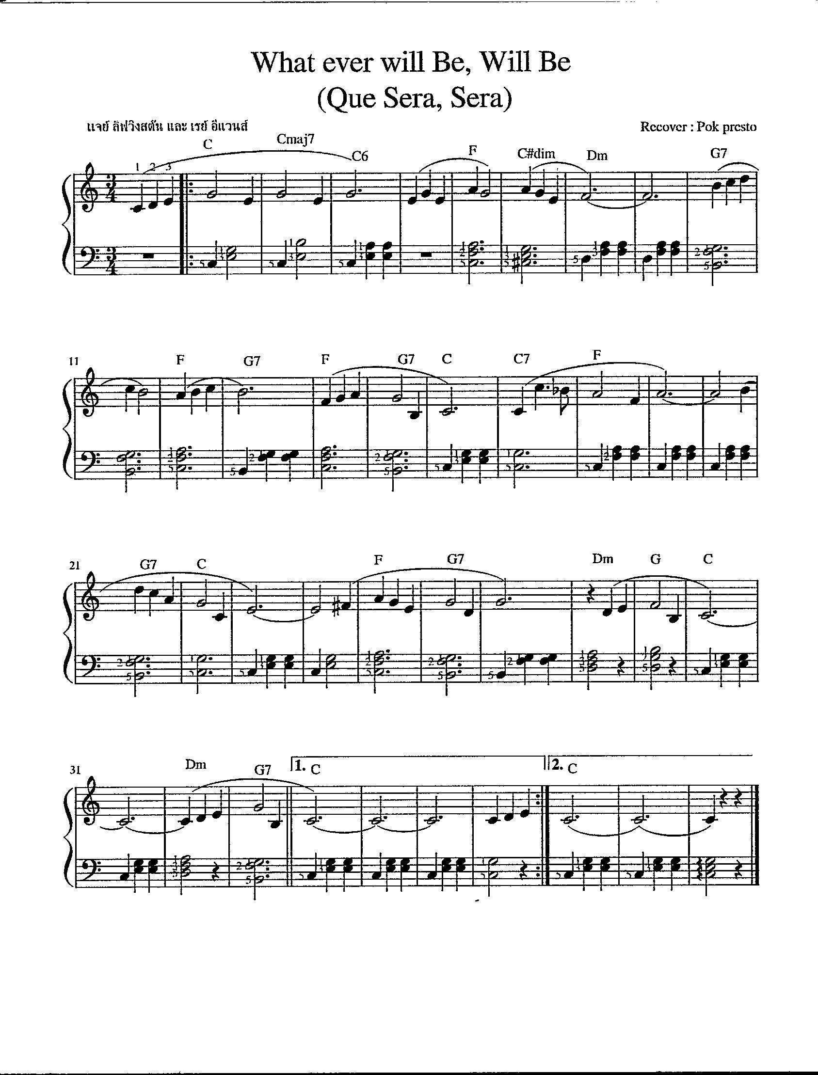 Que Sera Sera What Ever Will Be Will Be - Easy Digital Piano Solo in ...