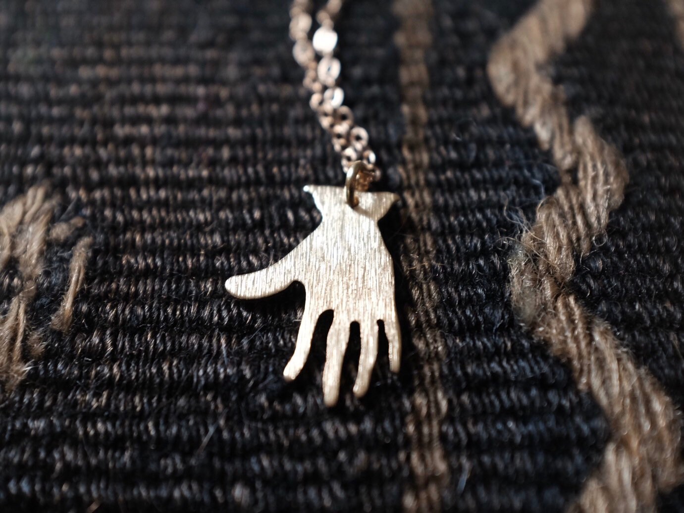 Little Gold HAND Necklace/ Minimal Brass Necklace/ Inspirational Boho ...