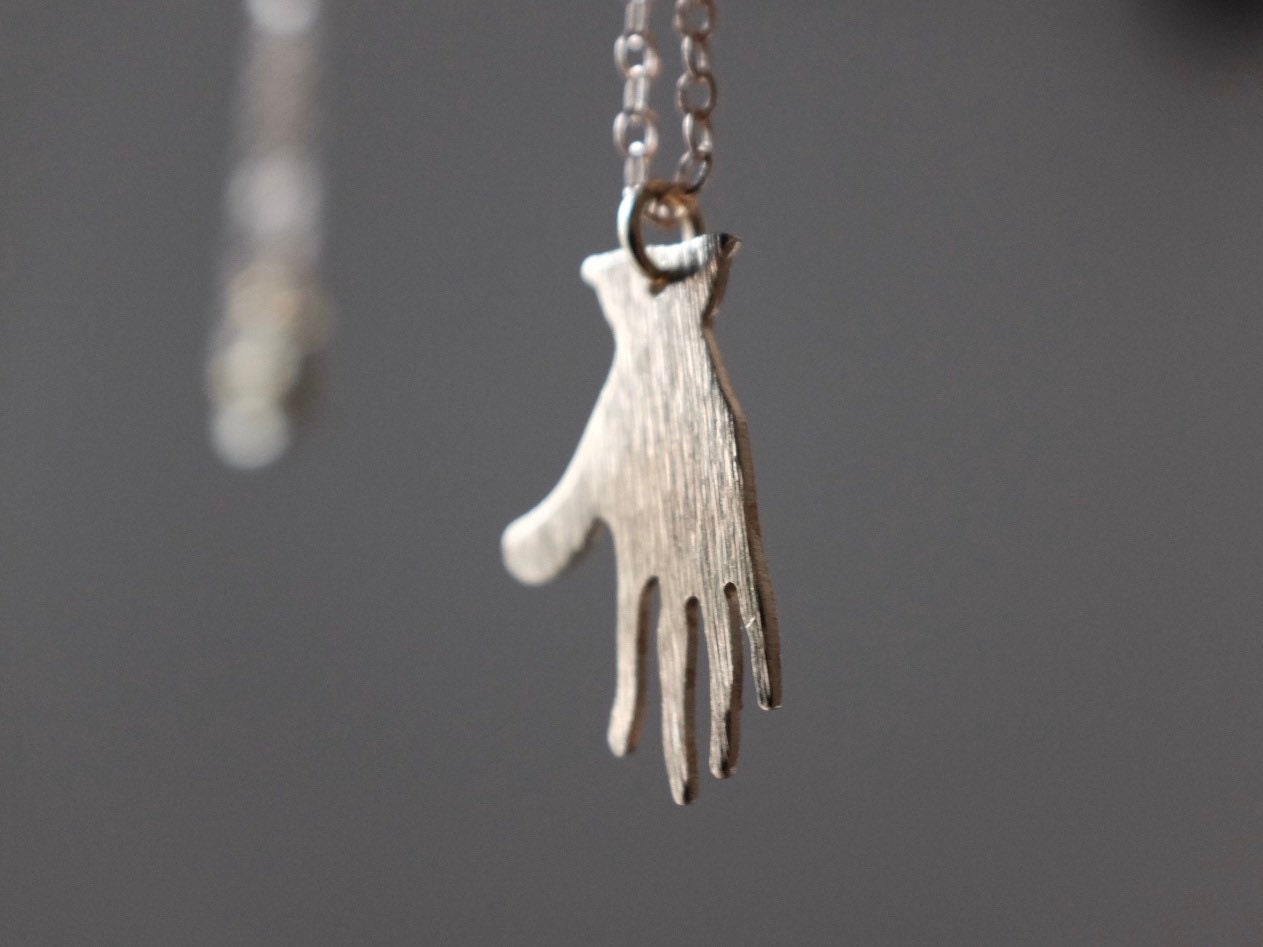 Little Gold HAND Necklace/ Minimal Brass Necklace/ Inspirational Boho ...