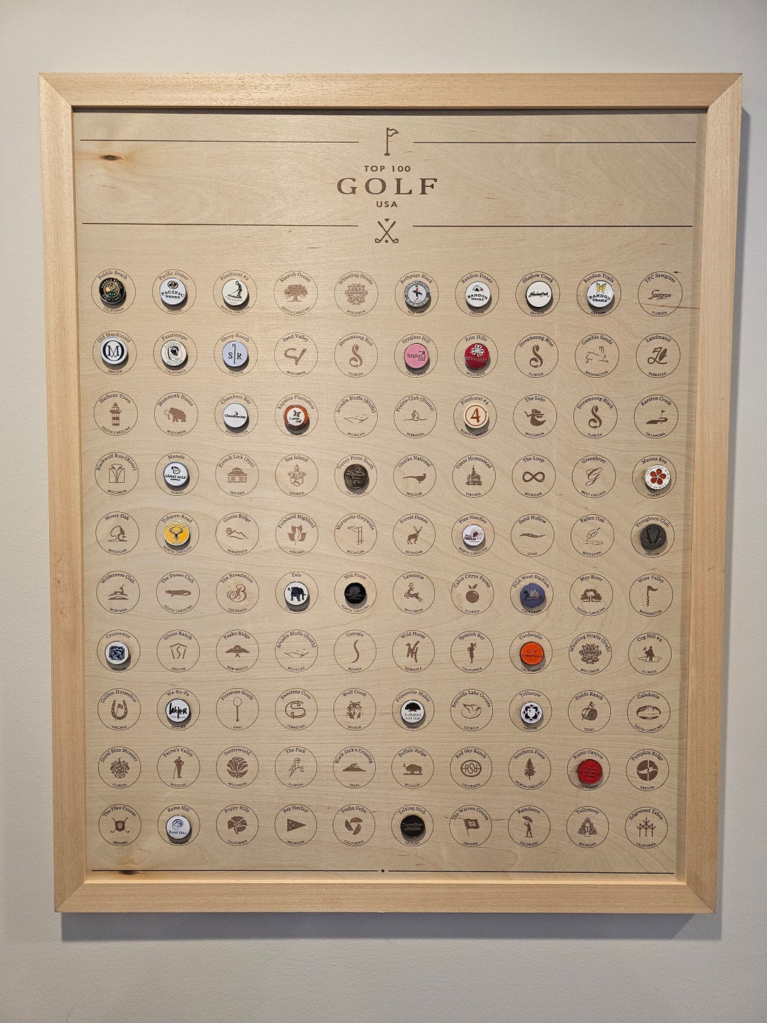 Large Golf Wall Art and Ball Marker Display - Top 100 Public Courses ...