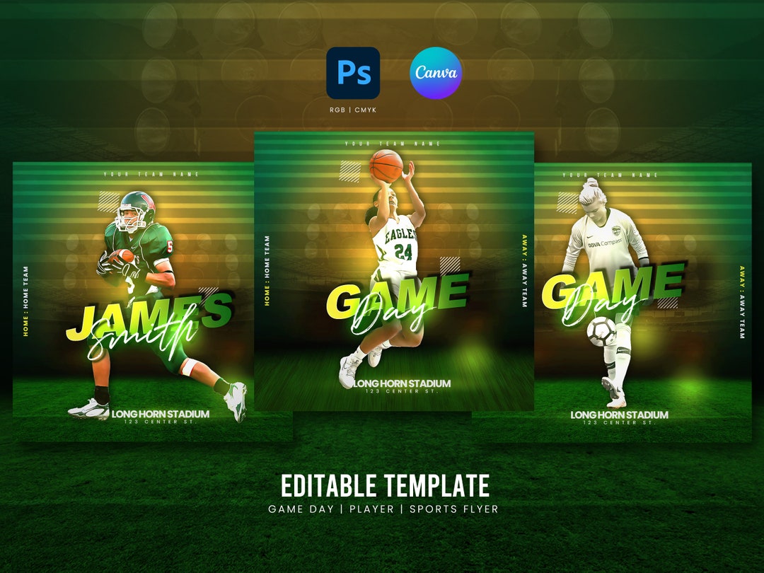 Game Day Sports Poster Template: Editable Player Design (canva ...