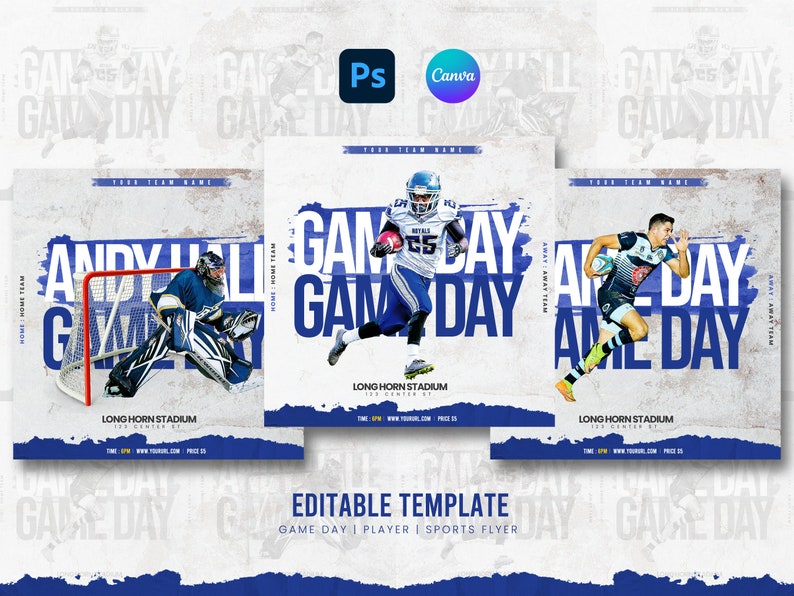 Blue Sports Poster, Player Card Canva and Photoshop Template - Etsy