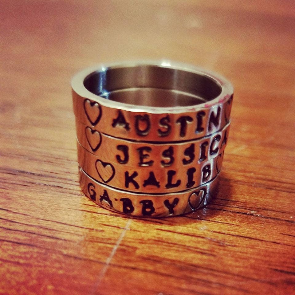 Stackable Name Rings, Personalized Mom's Rings, Child Name Rings ...