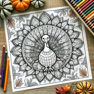 50+ Pages of Thanksgiving Coloring Book for Adults: Mandalas, Turkeys ...