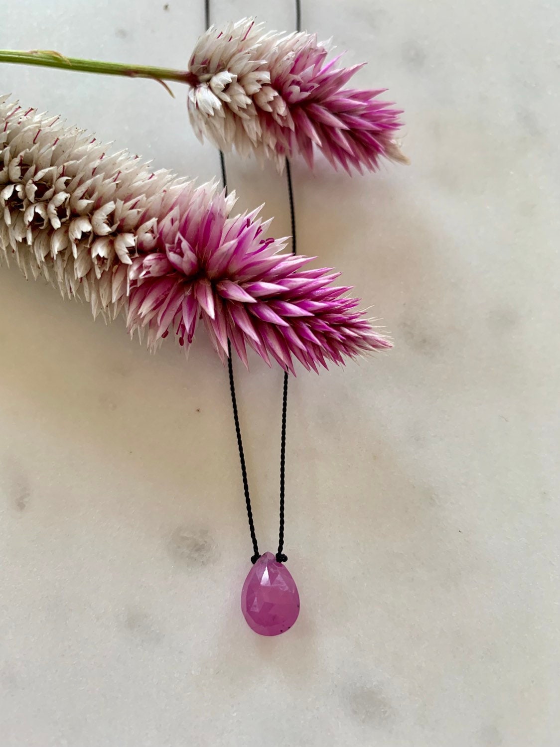 Pink SAPPHIRE Gem Drop Healing Necklace w/Faceted Briolette Drop Bead ...