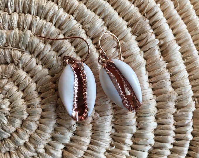 Beautiful ROSE GOLD Dipped COWRIE Shell Earrings// Earrings// Shell ...