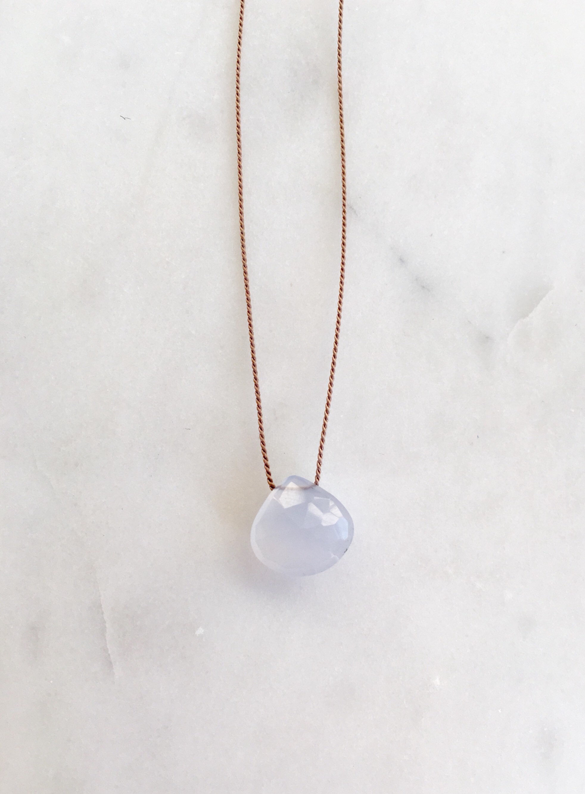 Blue Chalcedony GEM DROP Healing NECKLACE w/ Faceted Briolette Bead on ...