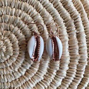 Beautiful ROSE GOLD Dipped COWRIE Shell Earrings// Earrings// Shell ...