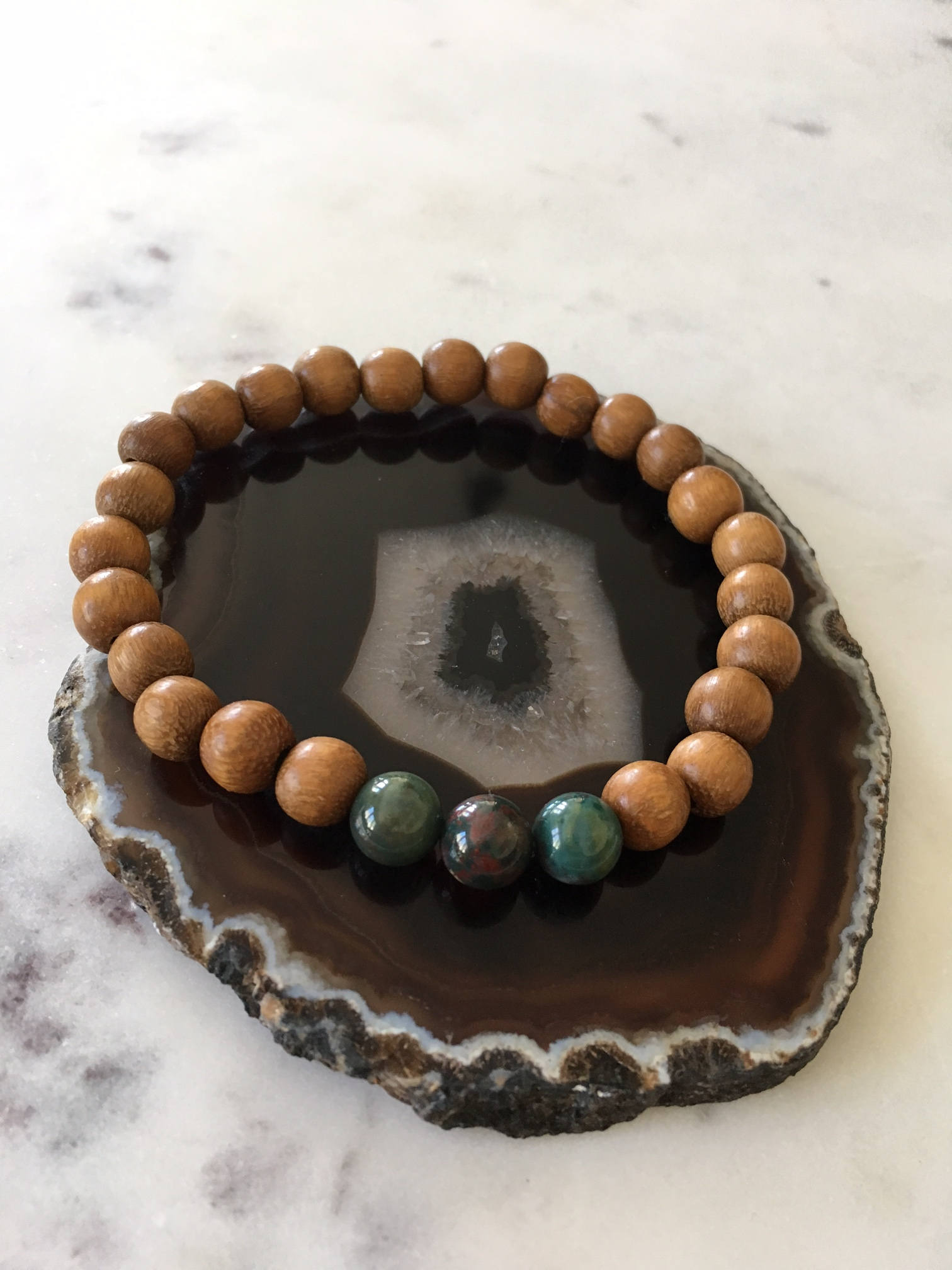 Polished BLOODSTONE Healing Beads w/ Robles Wood Beaded Bracelet// B.J ...