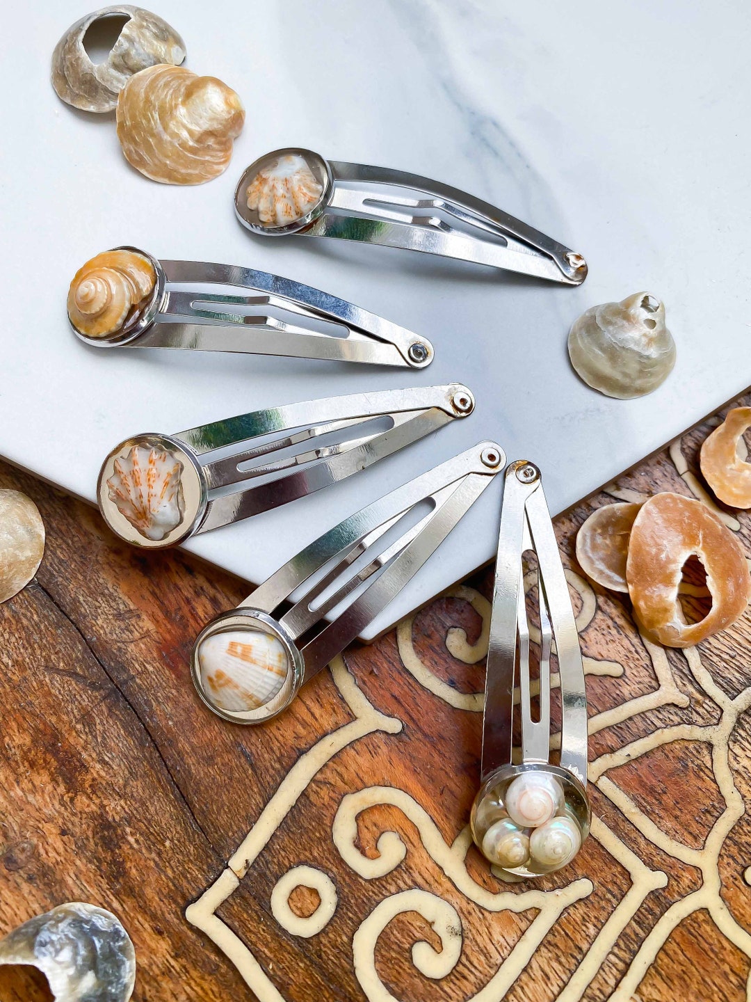 Seashell Hair Snap Clips - Beach Hair, Beach Accessories, Mermaid Hair ...