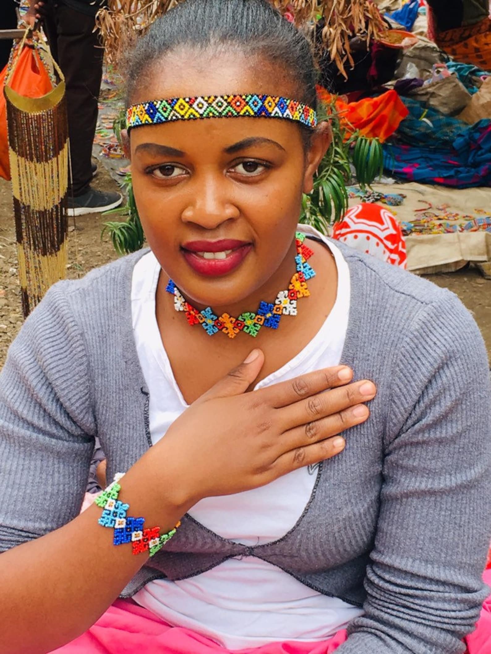 African Jewelry Set of Headbandchoker and Bracelet - Etsy