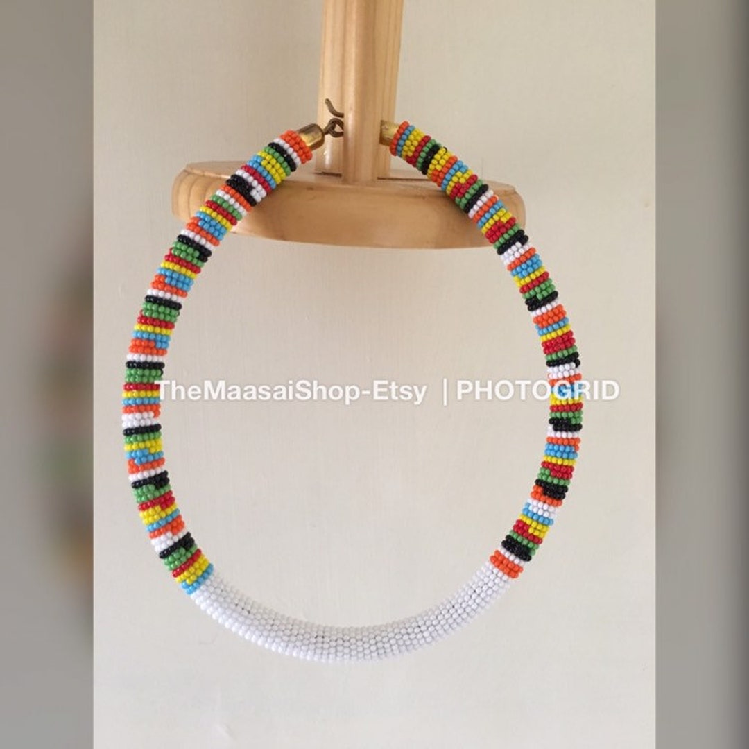 African Traditional Beaded Charm Necklace, Multicolored Chic Light ...