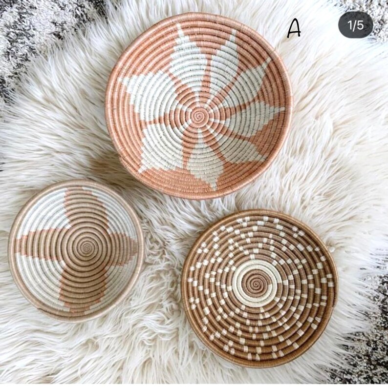 Set of 3 African Wall Baskets / Rwanda Baskets / Wall Baskets | Etsy