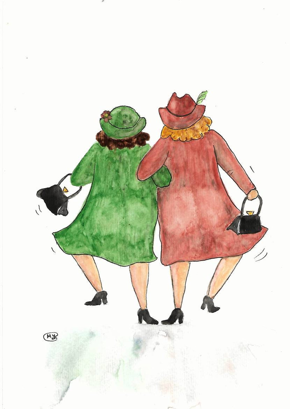 Original Best Friends Painting by Marjansart Happy Girls - Etsy