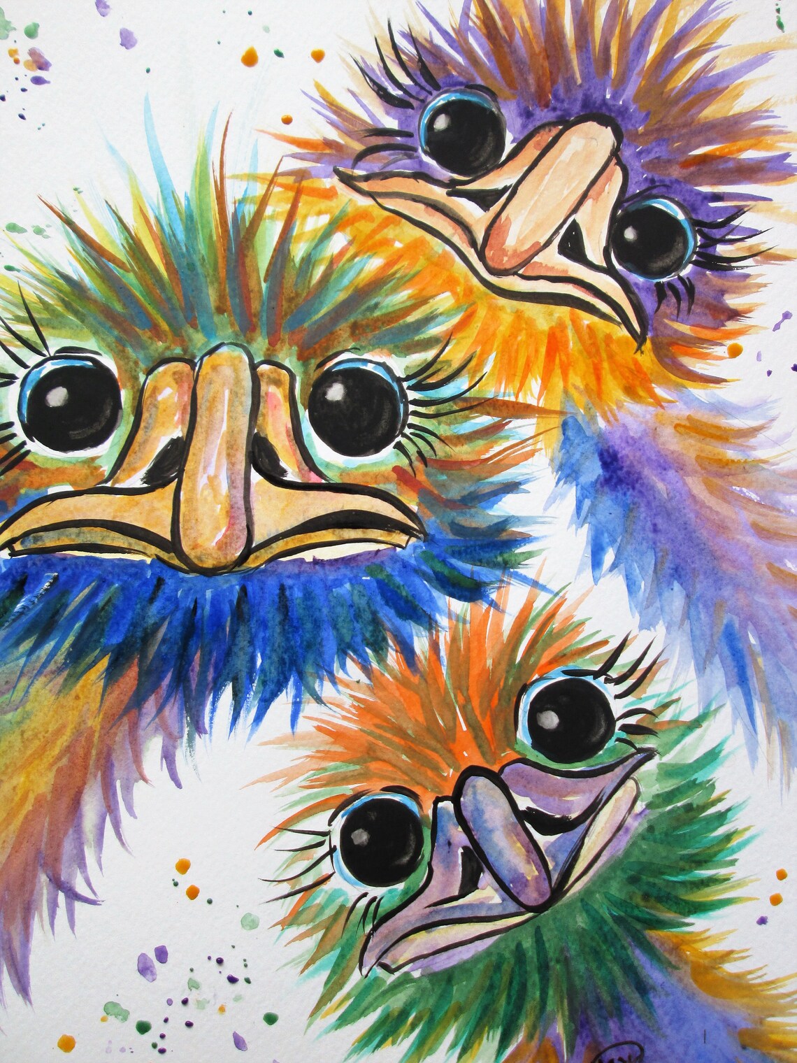 Original colorful emu painting by marjansart funky bird art | Etsy