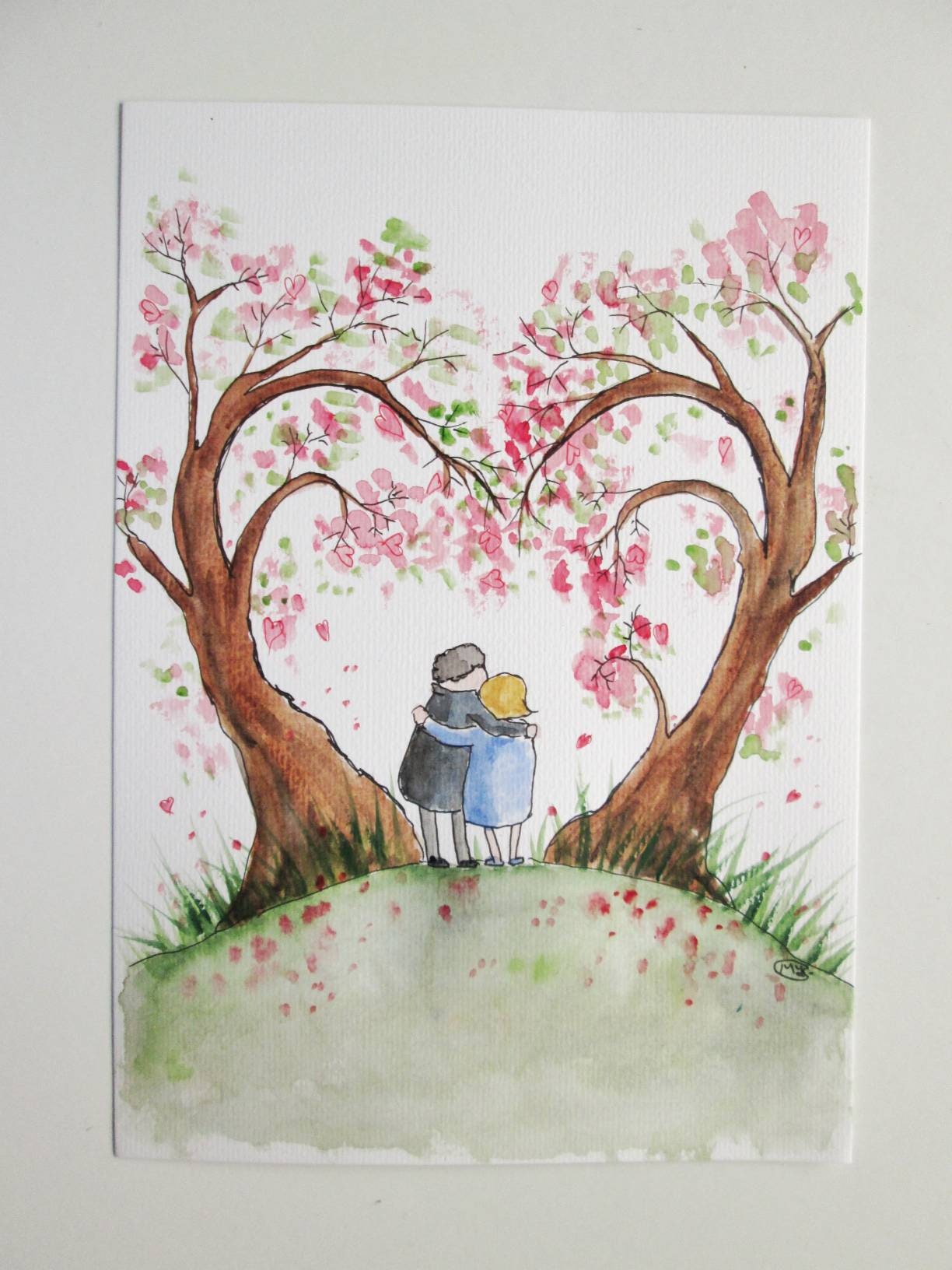 Loving Couple in the Woods With Love Hearts in the Trees, Anniversary ...