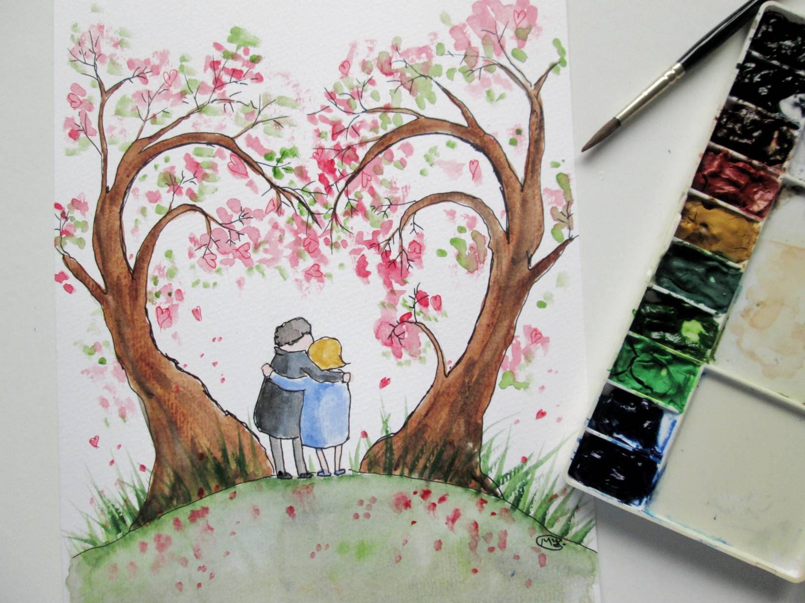 Loving Couple in the Woods With Love Hearts in the Trees, Anniversary ...