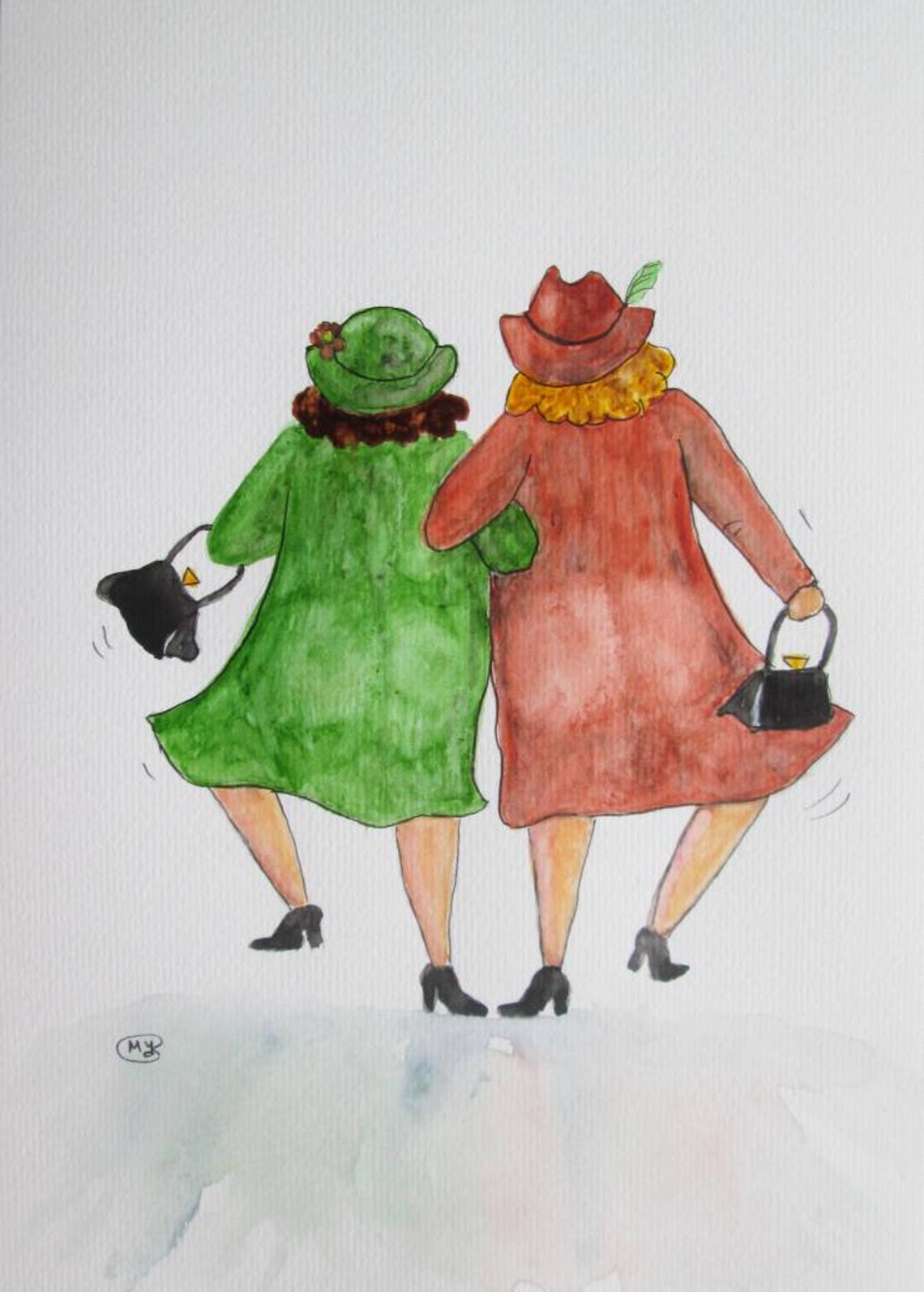 Original Best Friends Painting by Marjansart Happy Girls - Etsy