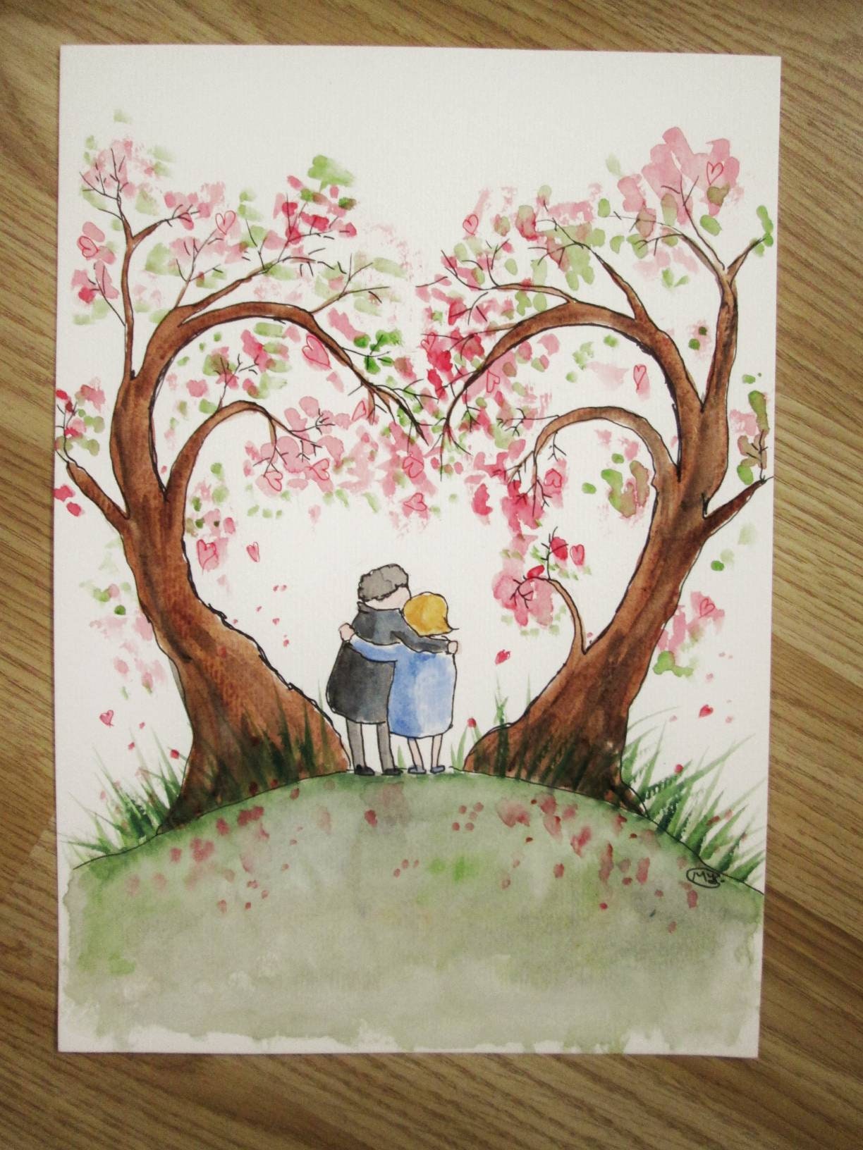 Loving Couple in the Woods With Love Hearts in the Trees, Anniversary ...