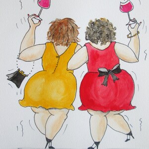 Cheeky Girls, Humor, Big Lady Original Art by Marjansart, Wine, Curvy ...