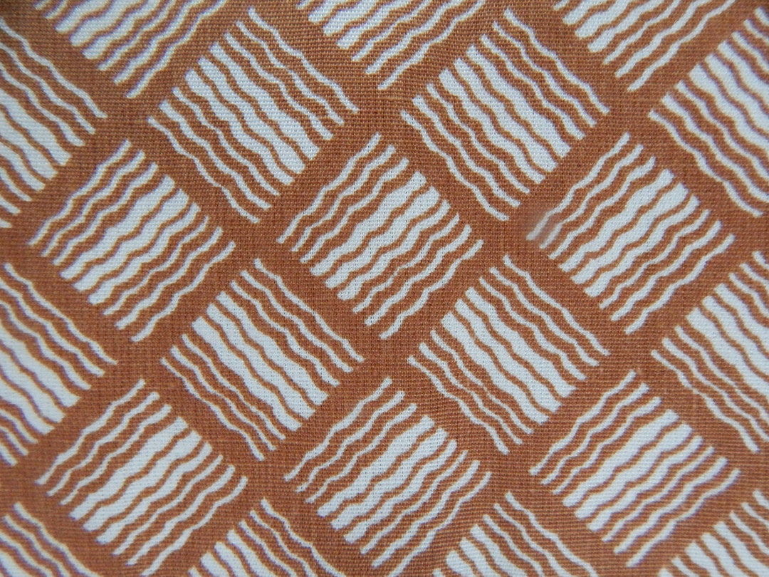 Vintage Unused Cotton Braided Pattern Fabric Brown White Retro Fabric ...