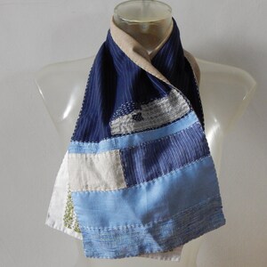 Patchwork Scarf Light Neckwear Quilting Muffler Handmade Patched Antique Fabric White and Blue ...