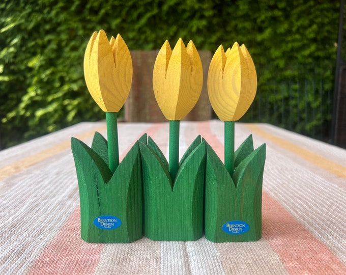 Vintage Swedish Yellow Wooden Tulip Set Decor Wooden Table Decor ...